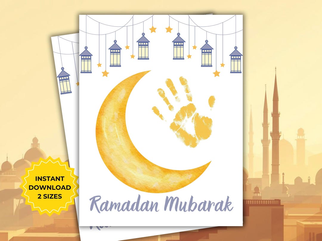 Ramadan Mubarak Handprint Art, Printable Eid Craft, Kids Ramadan ...