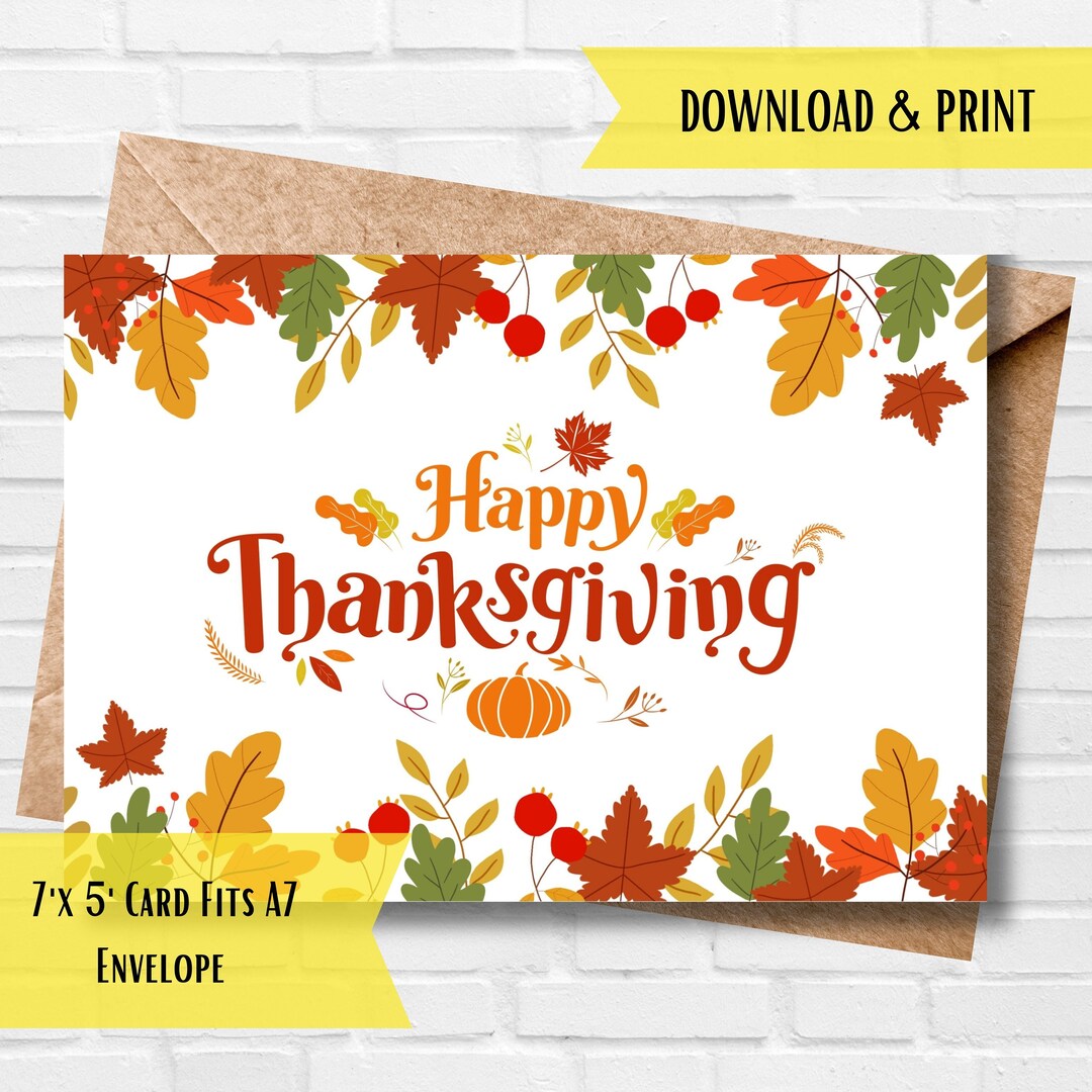 Happy Thanksgiving Card, Printable Thanksgiving Template, Fall Leaves ...