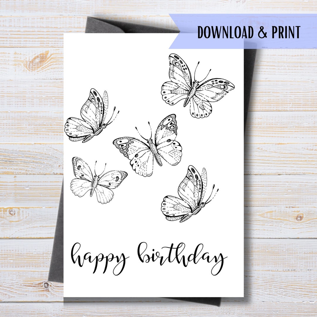 Butterfly Birthday Card Printable, Happy Birthday Card, Digital ...