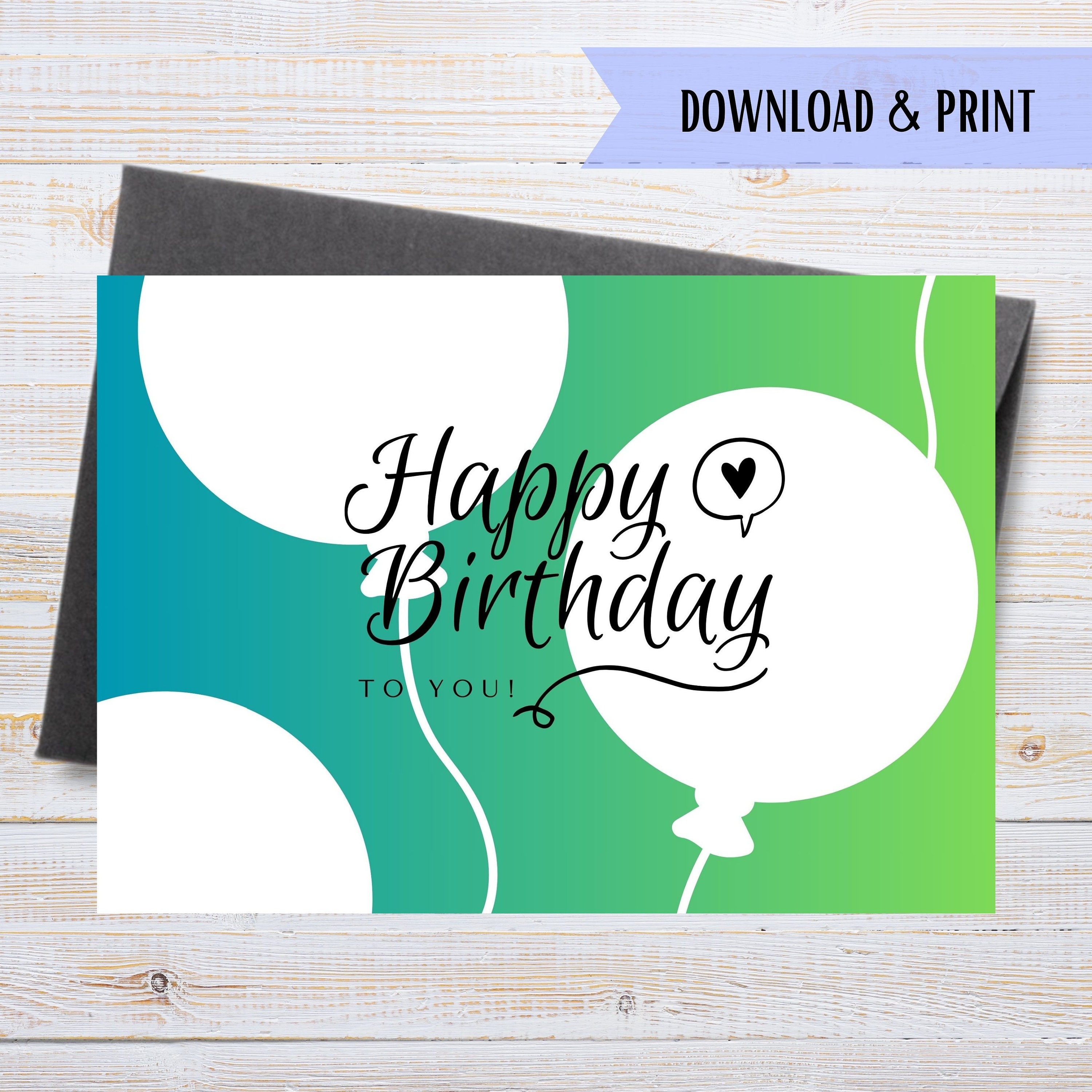 Printable Birthday Card With Balloons Happy Birthday Balloons - Etsy