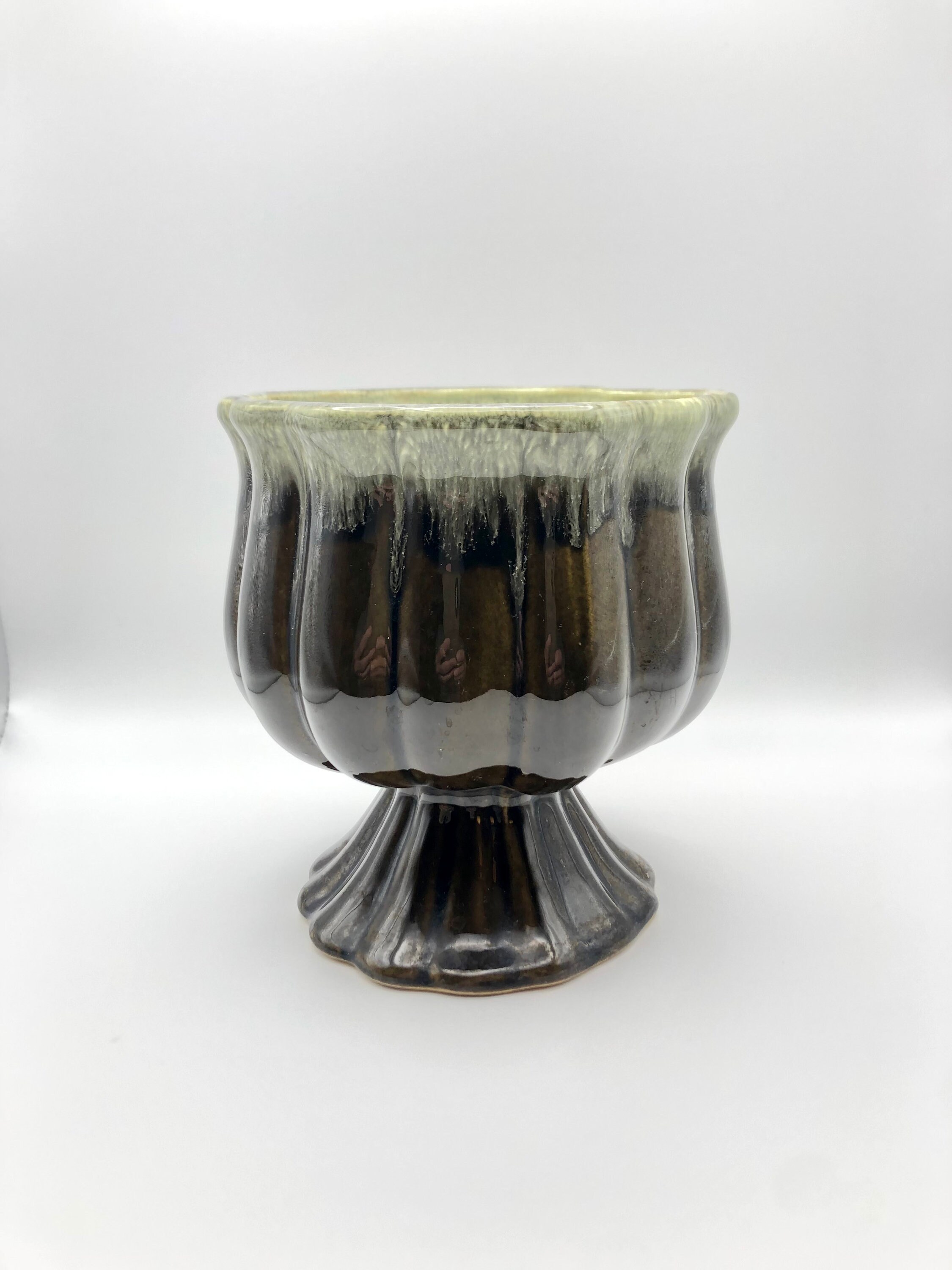 Flower Pot, Hull Pottery, Pedestal Planter, Green Flower Pot, Boho ...