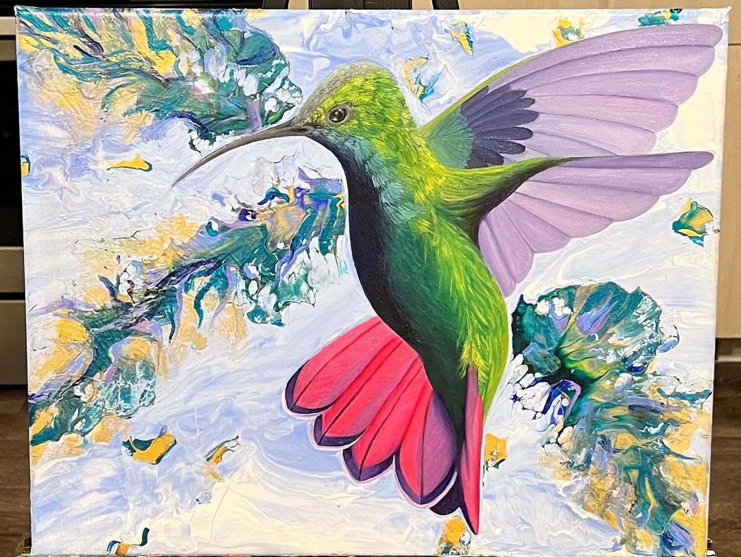 Painting of a Hummingbird Original Oil and Acrylic on Canvas by Artist ...
