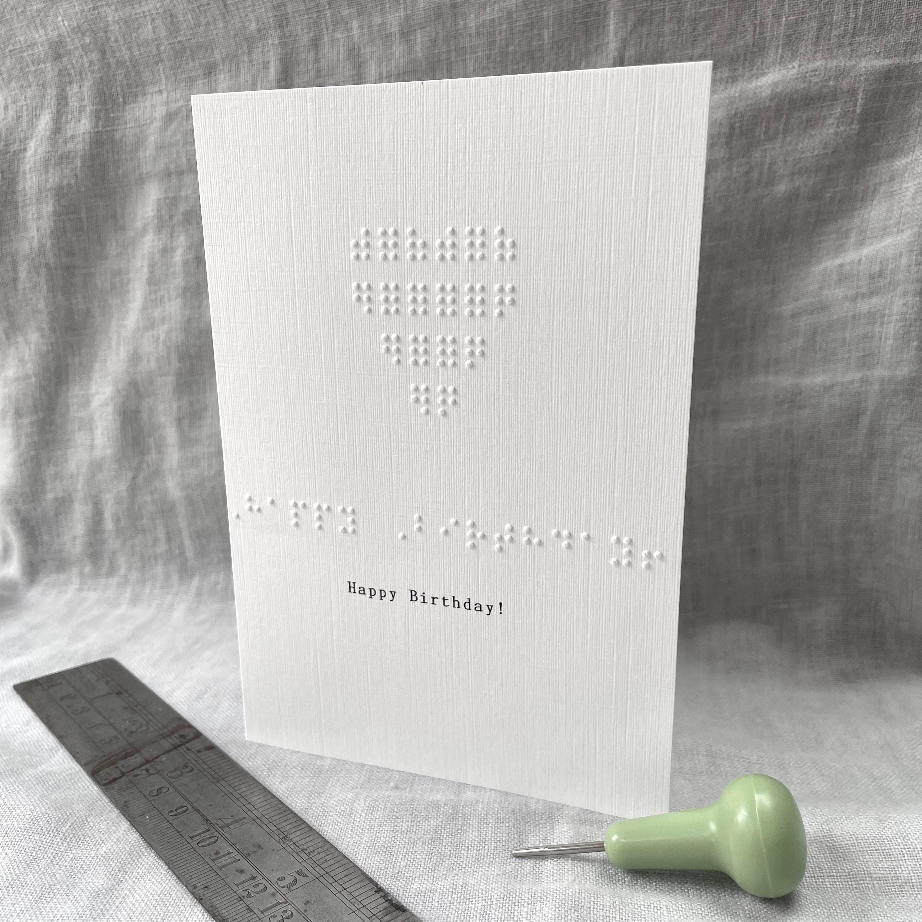 Braille Birthday Card, Tactile Heart, Personalised Braille Card, Happy ...