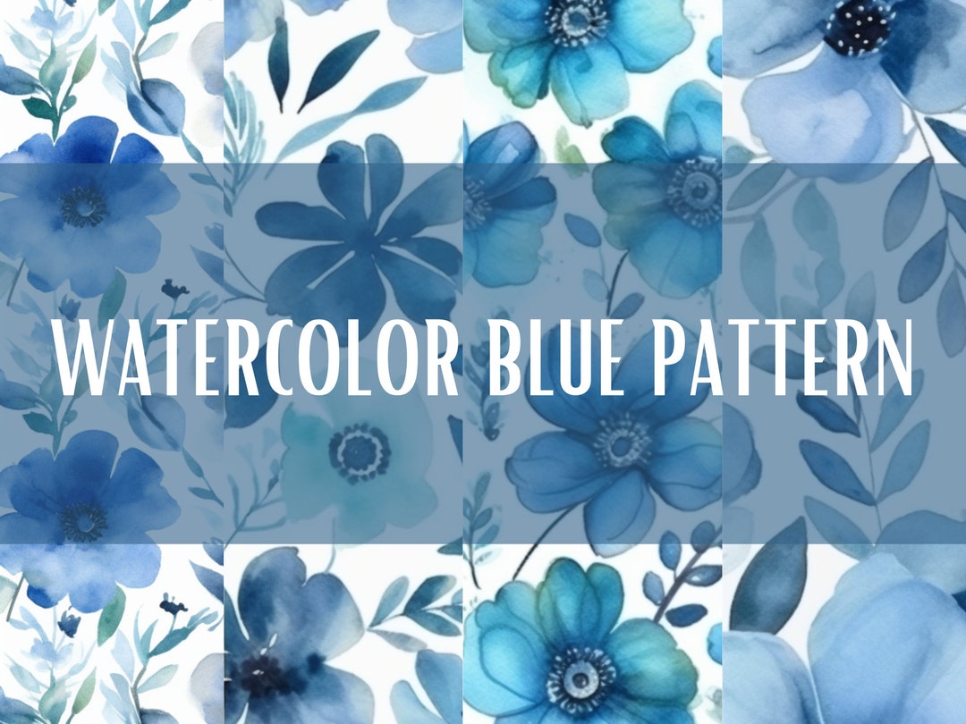 Printable Blue Watercolor Flower Pattern Blue Flower Digital - Etsy