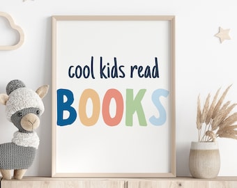 Pink Cool Kids Read Books Printable, Kids Reading Book, Playroom Wall ...