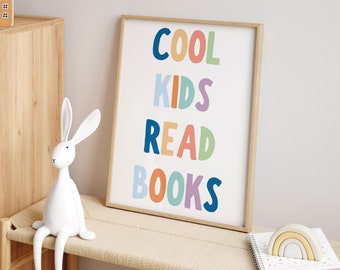 Pink Cool Kids Read Books Printable, Kids Reading Book, Playroom Wall ...