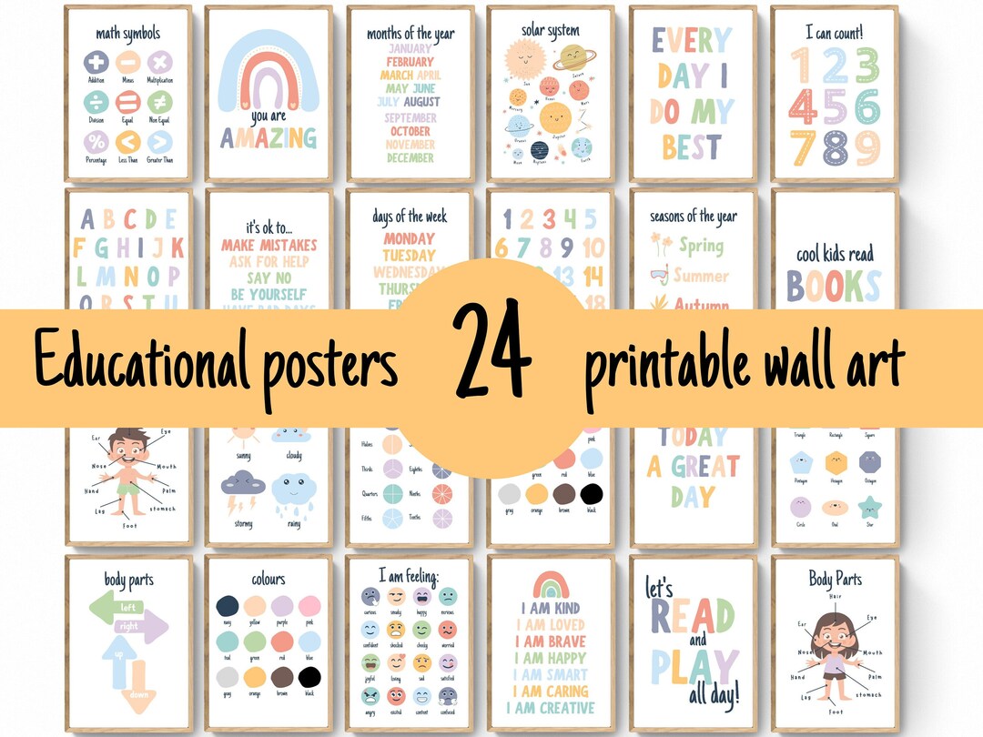 Set of 24 Home School Printables Educational Posters, Alphabet Poster ...