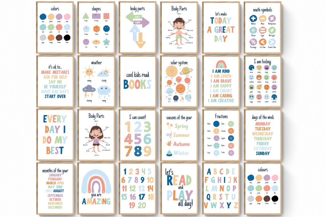 Set of 24 Educational Posters, Montessori Classroom Decor, Homeschool ...