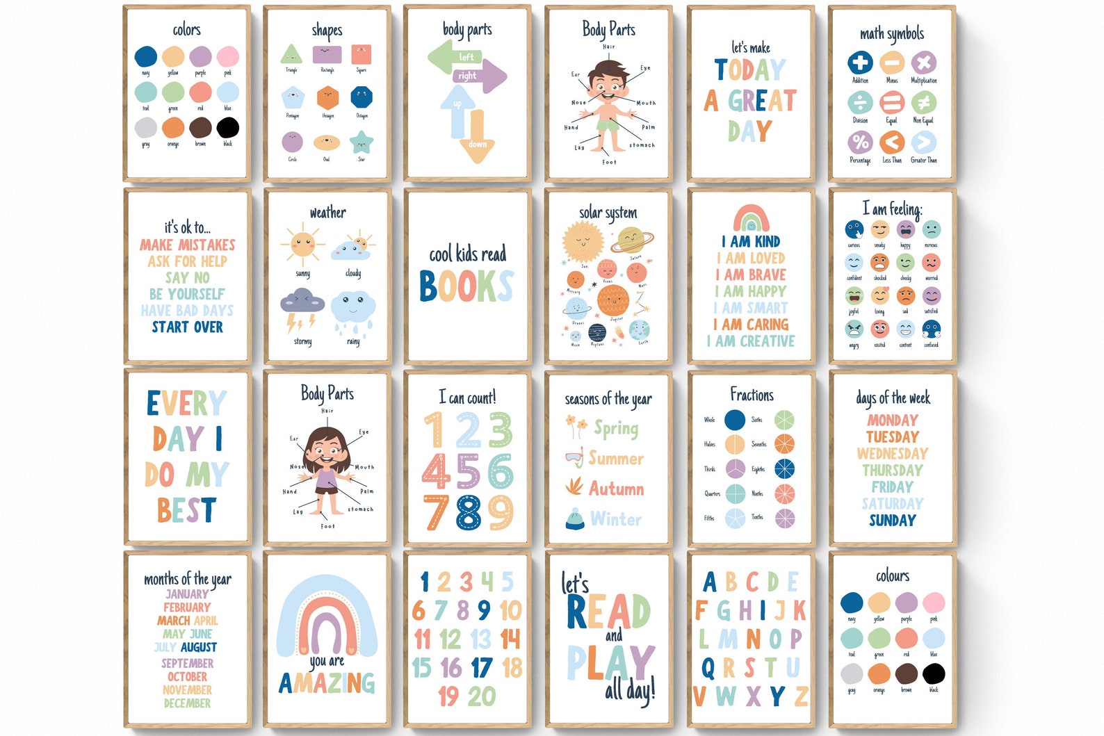 Set of 24 Educational Posters, Montessori Classroom Decor, Homeschool ...