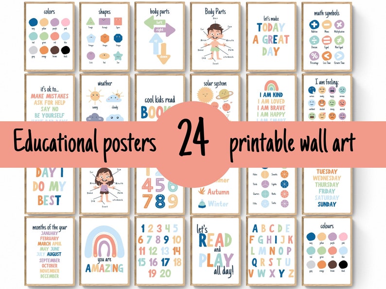 Set of 24 Educational Posters, Montessori Classroom Decor, Homeschool ...