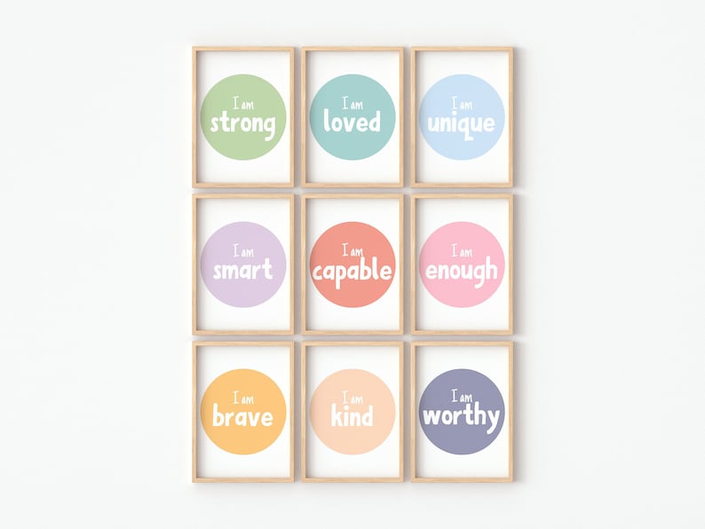 Positive Affirmations Print Set, Girls Bedroom Wall Art, Pastel Rainbow ...