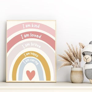 Affirmations for Kids PRINTABLE Wall Art, Rainbow Positive Affirmations ...