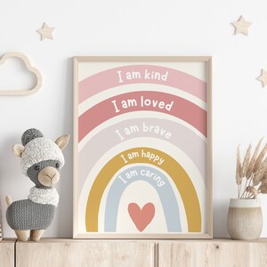 Affirmations for Kids PRINTABLE Wall Art, Rainbow Positive Affirmations ...