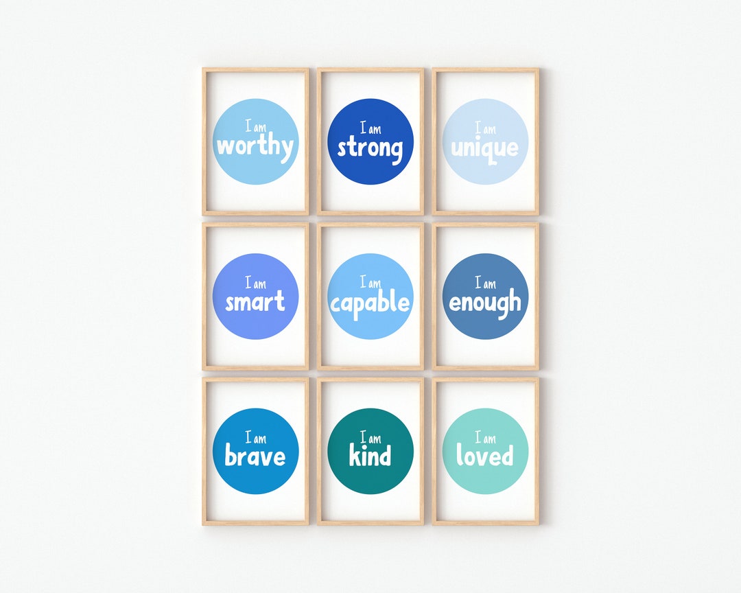 Blue Positive Affirmations Print Set, Boys Bedroom Wall Art, Pastel ...