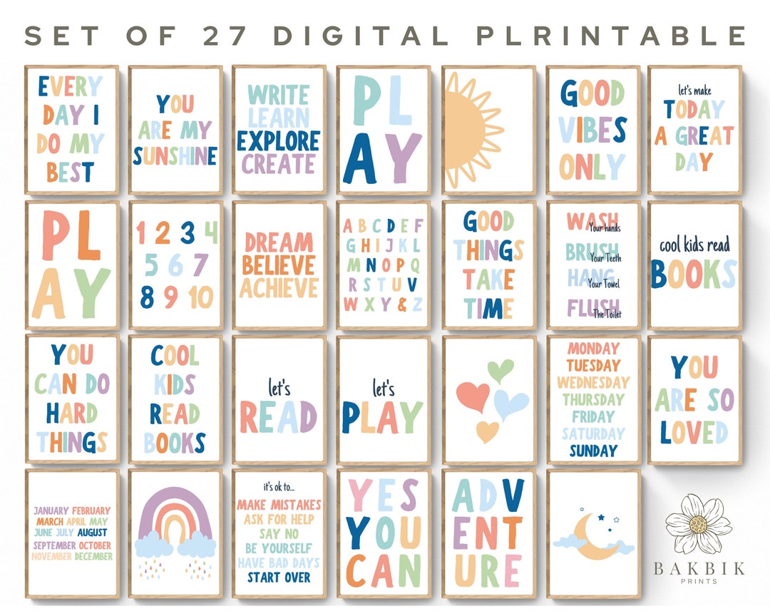 Playroom Wall Decor Set of 27 Homeschool Posters, Homeschool Decor ...