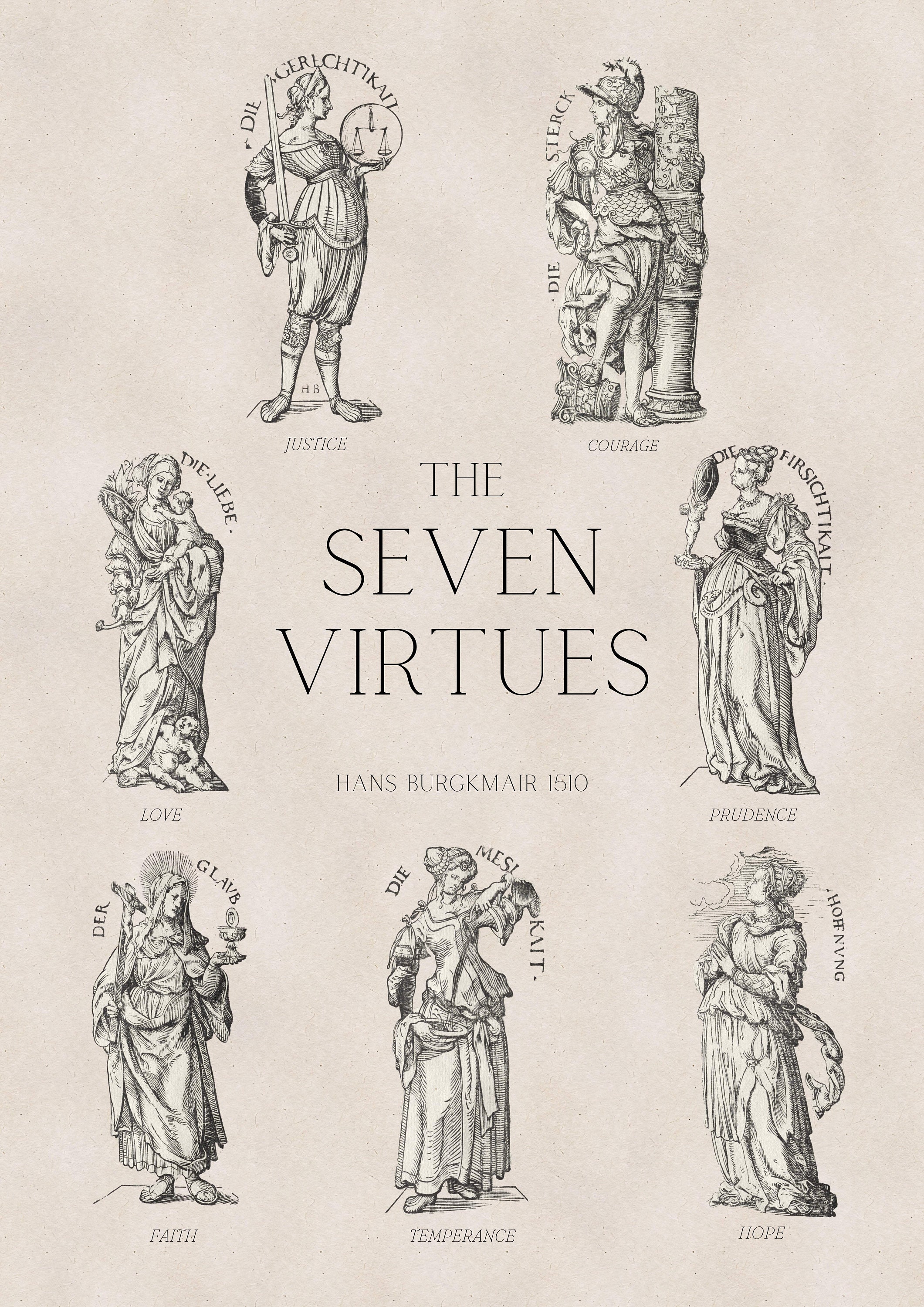 The Seven Virtues | Hans Burgkmair 1510 for Digital Download ...