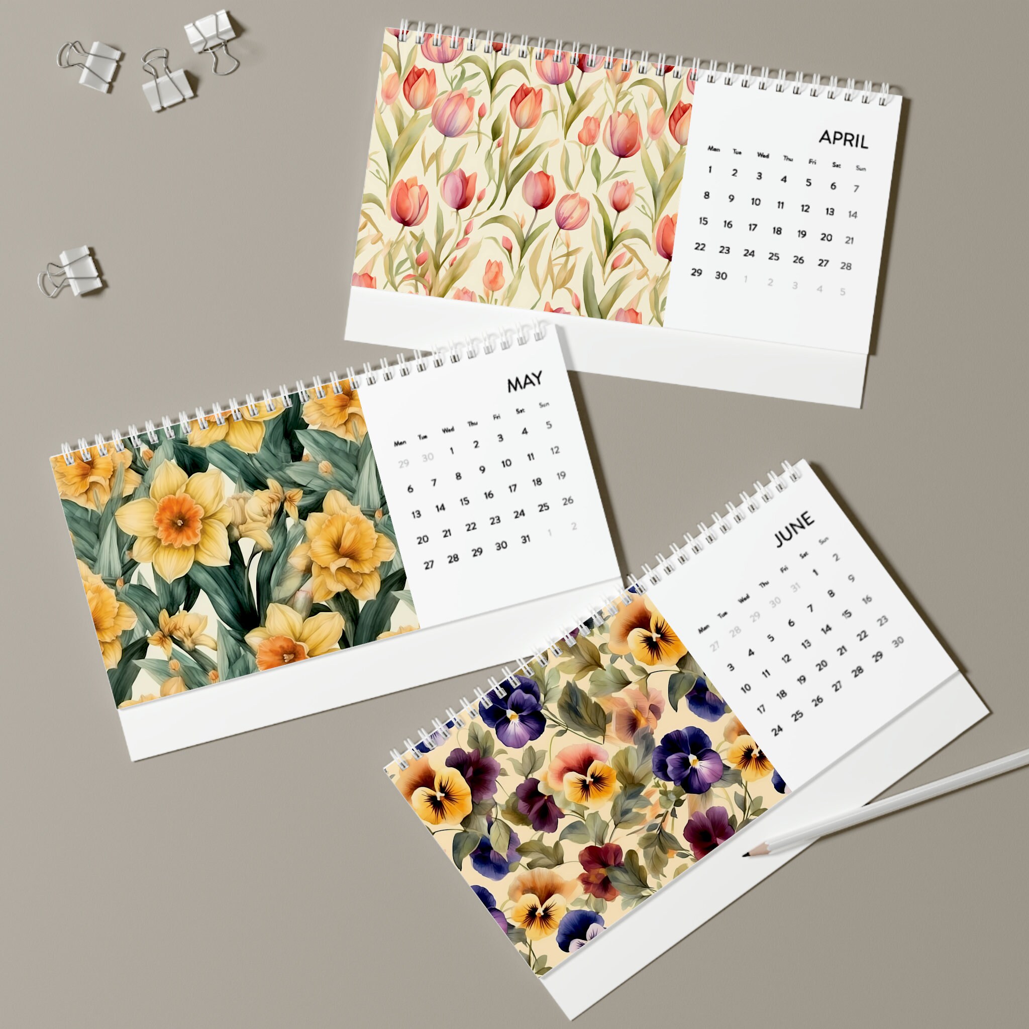 2024 Watercolor Flowers Desk Calendar - Monthly Art sold by Affected ...