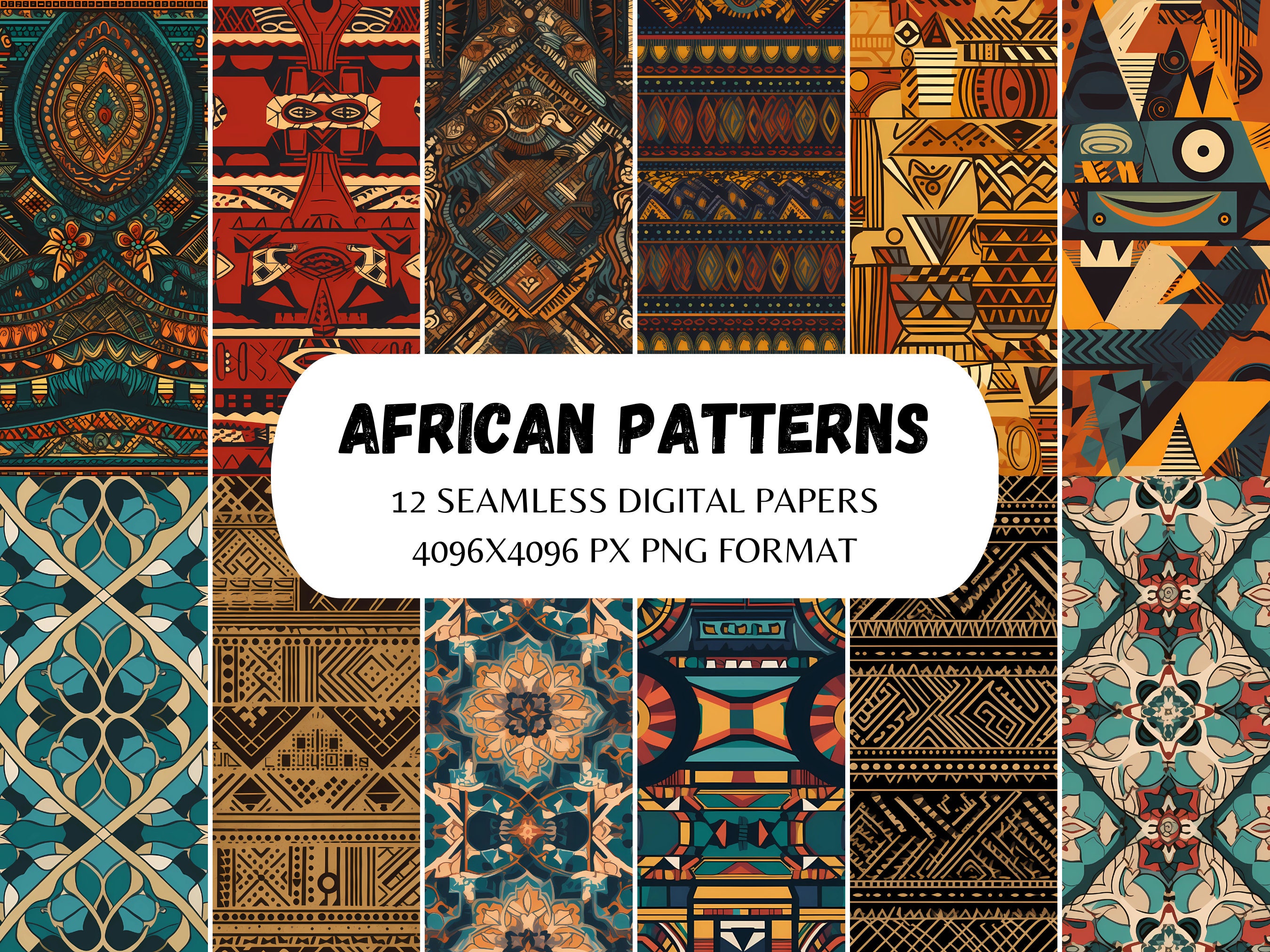 African Pattern Set (12 Seamless Designs) Downloadable Images - Etsy