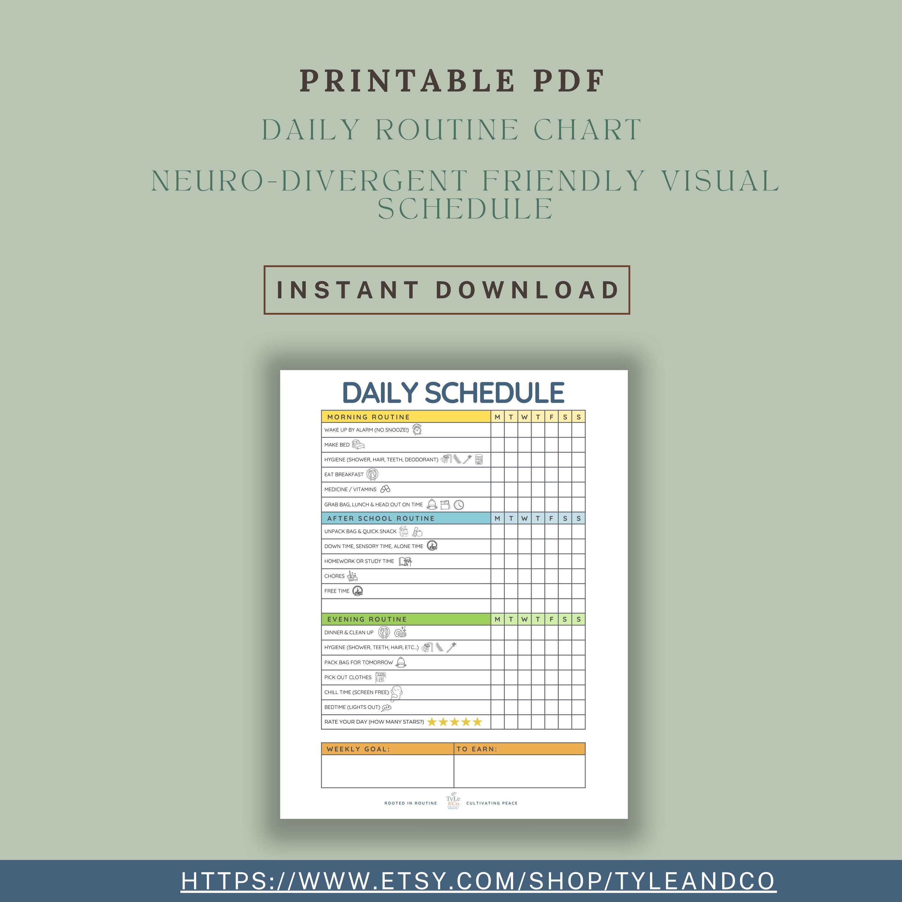 Printable Daily Routine Chart for Teens & Tweens: Neurodivergent ...