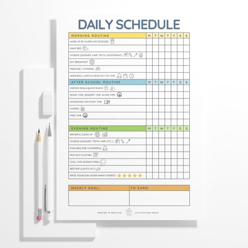 Printable Daily Routine Chart for Teens & Tweens Neurodivergent ...
