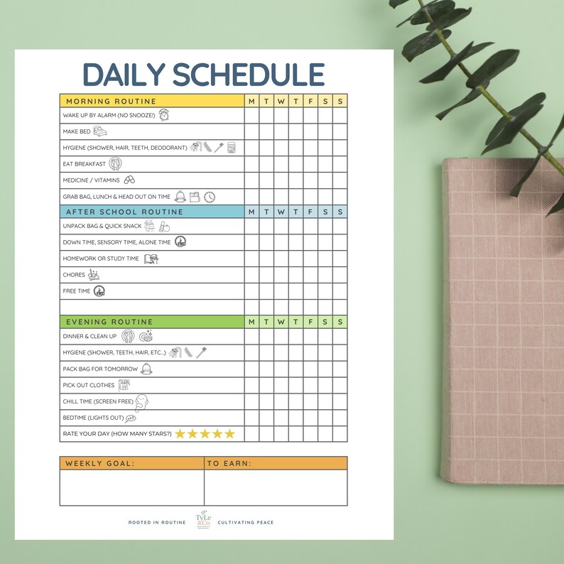 Printable Daily Routine Chart for Teens & Tweens: Neurodivergent ...