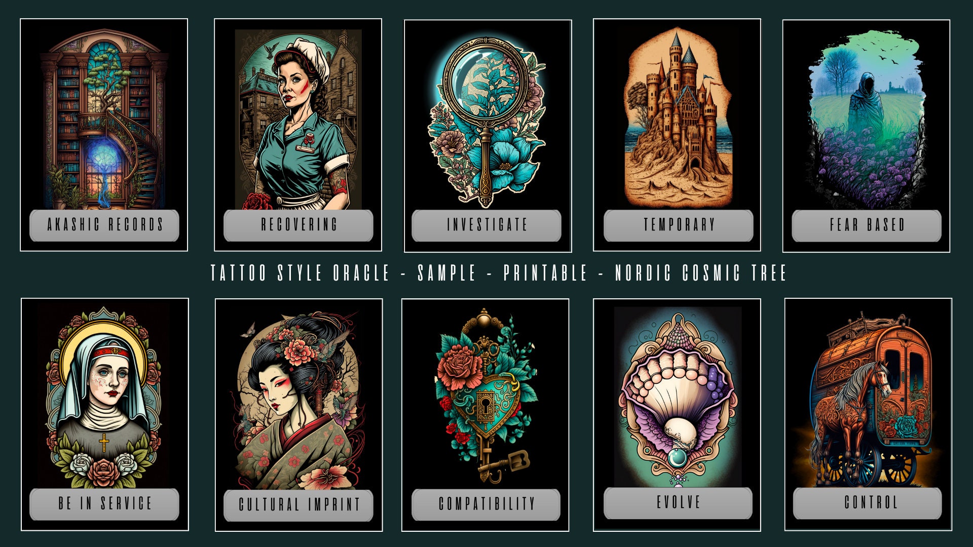 Printable Tattoo Style Oracle Printable Oracle Cards Pdf Oracle Cards Oracle Deck Oracle Cards