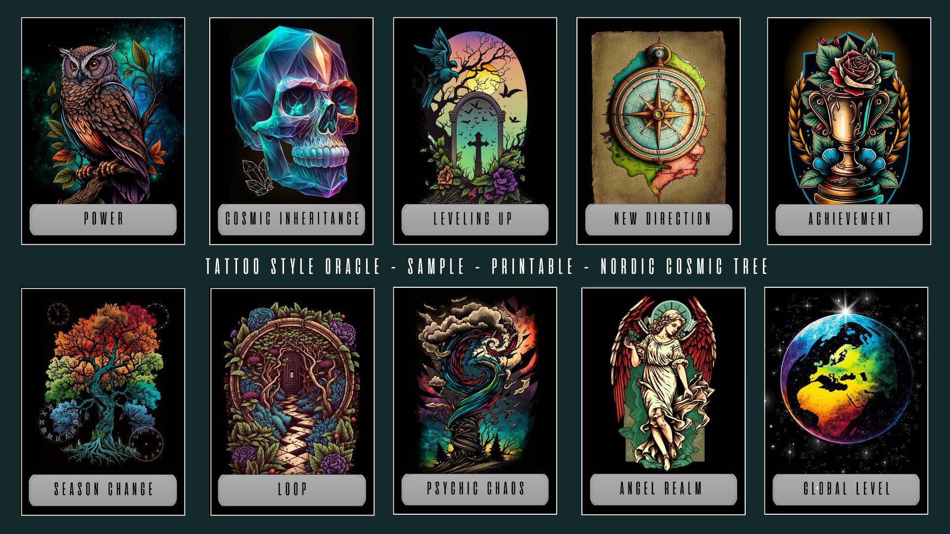 Printable Tattoo Style Oracle Printable Oracle Cards Pdf Oracle Cards Oracle Deck Oracle Cards