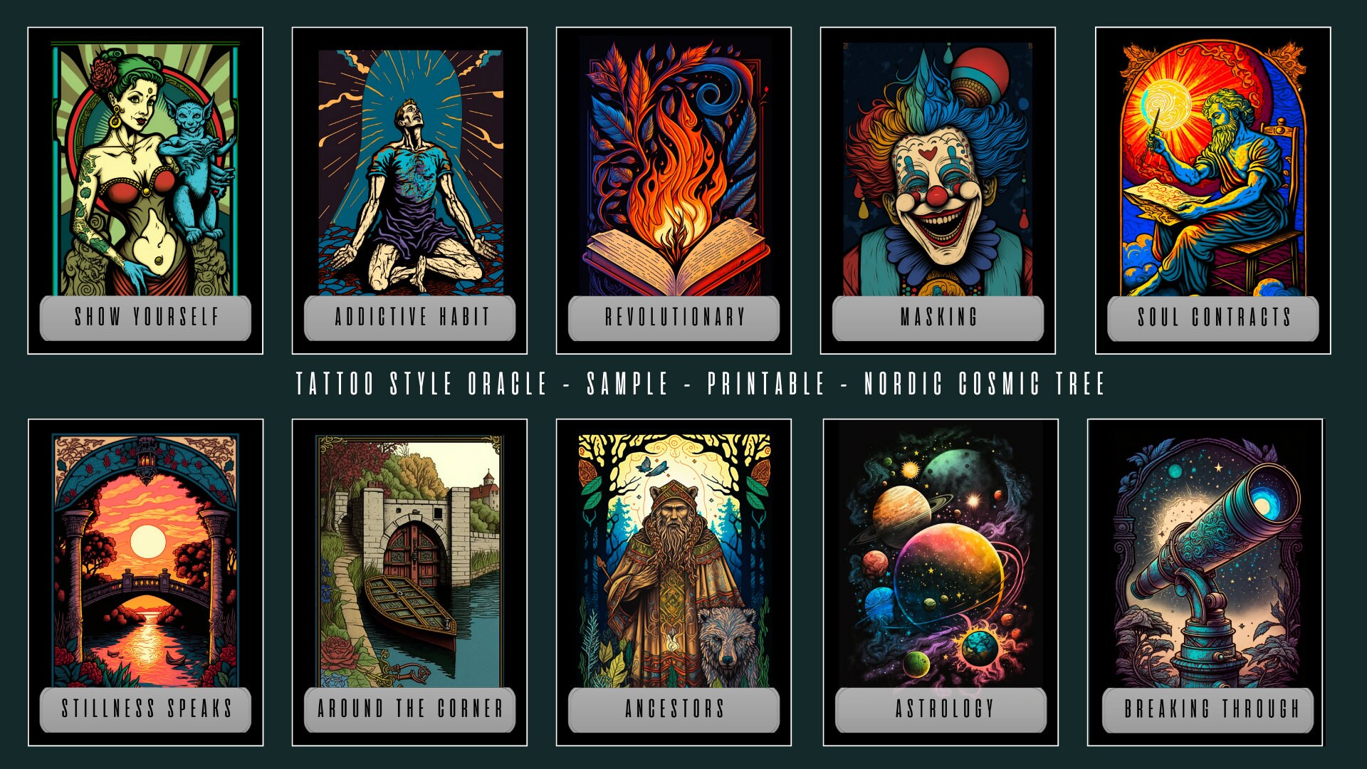 Printable Tattoo Style Oracle Printable Oracle Cards Pdf Oracle Cards Oracle Deck Oracle Cards