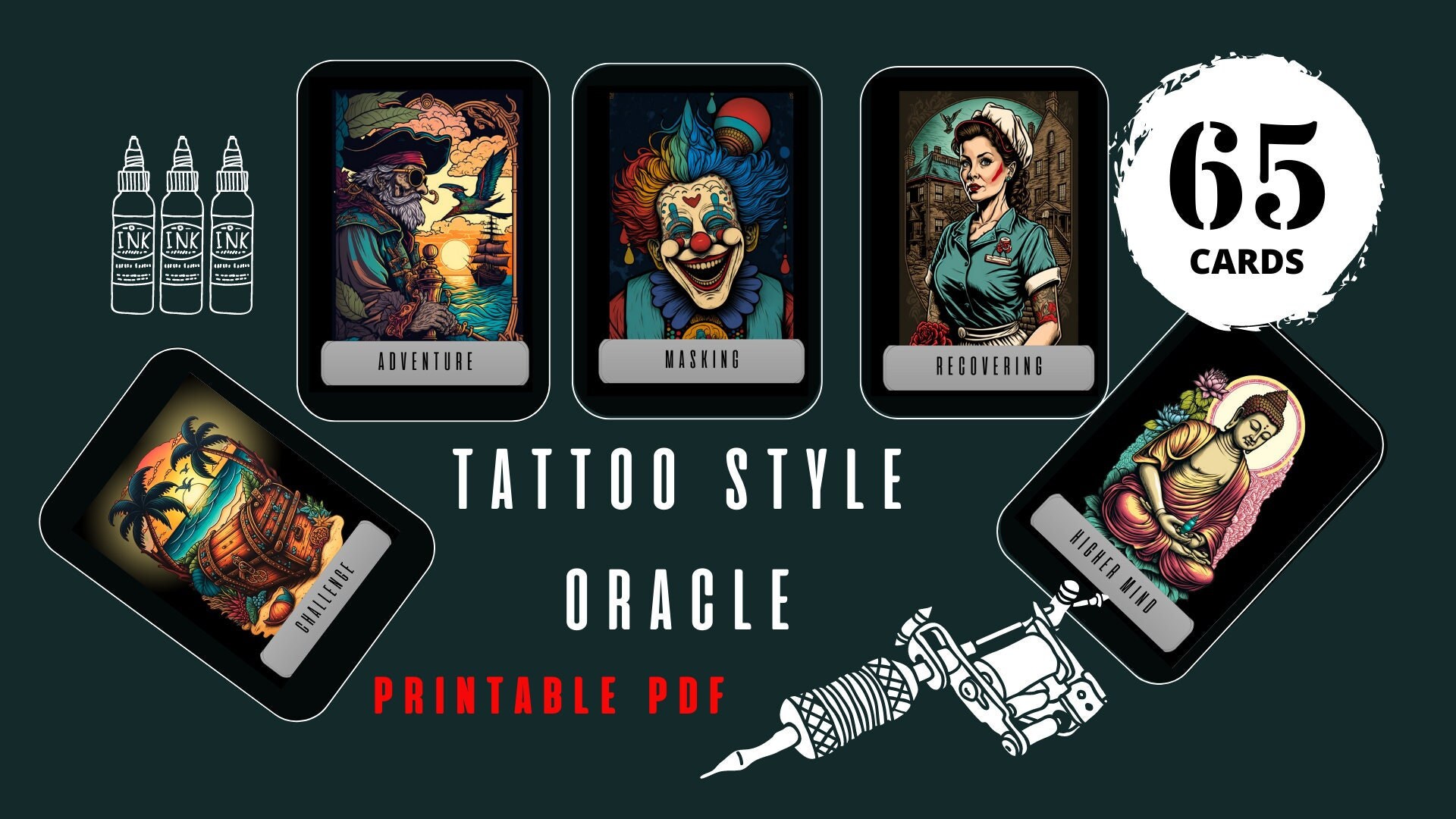 Printable Tattoo Style Oracle Printable Oracle Cards Pdf Oracle Cards Oracle Deck Oracle Cards