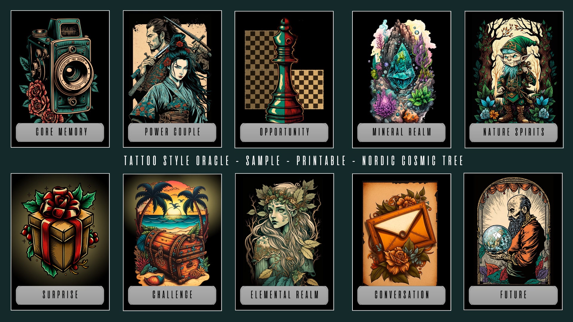 Printable Tattoo Style Oracle Printable Oracle Cards Pdf Oracle Cards Oracle Deck Oracle Cards