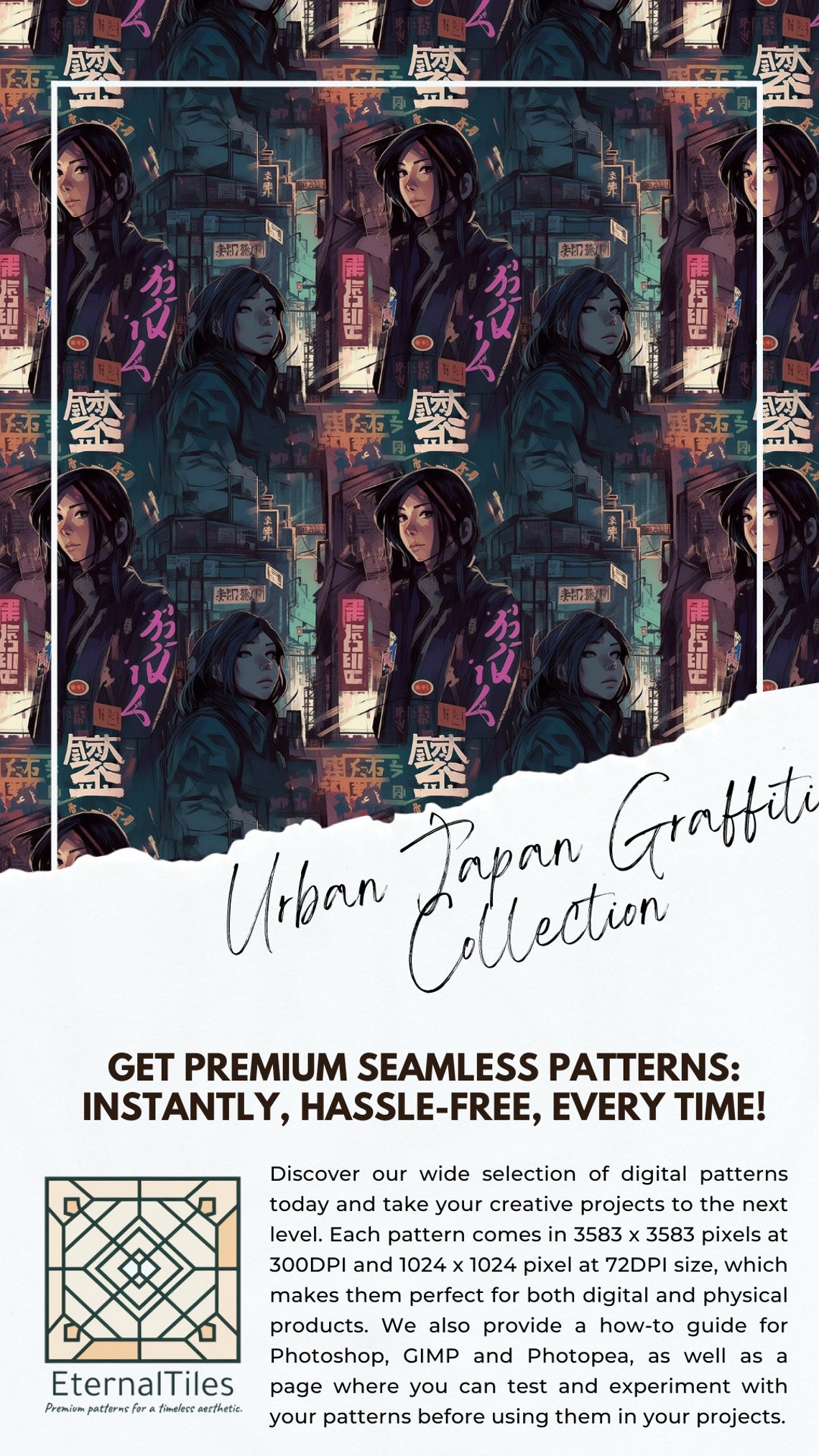 Urban Japan Graffiti Collection Seamless Pattern, Seamless Design ...