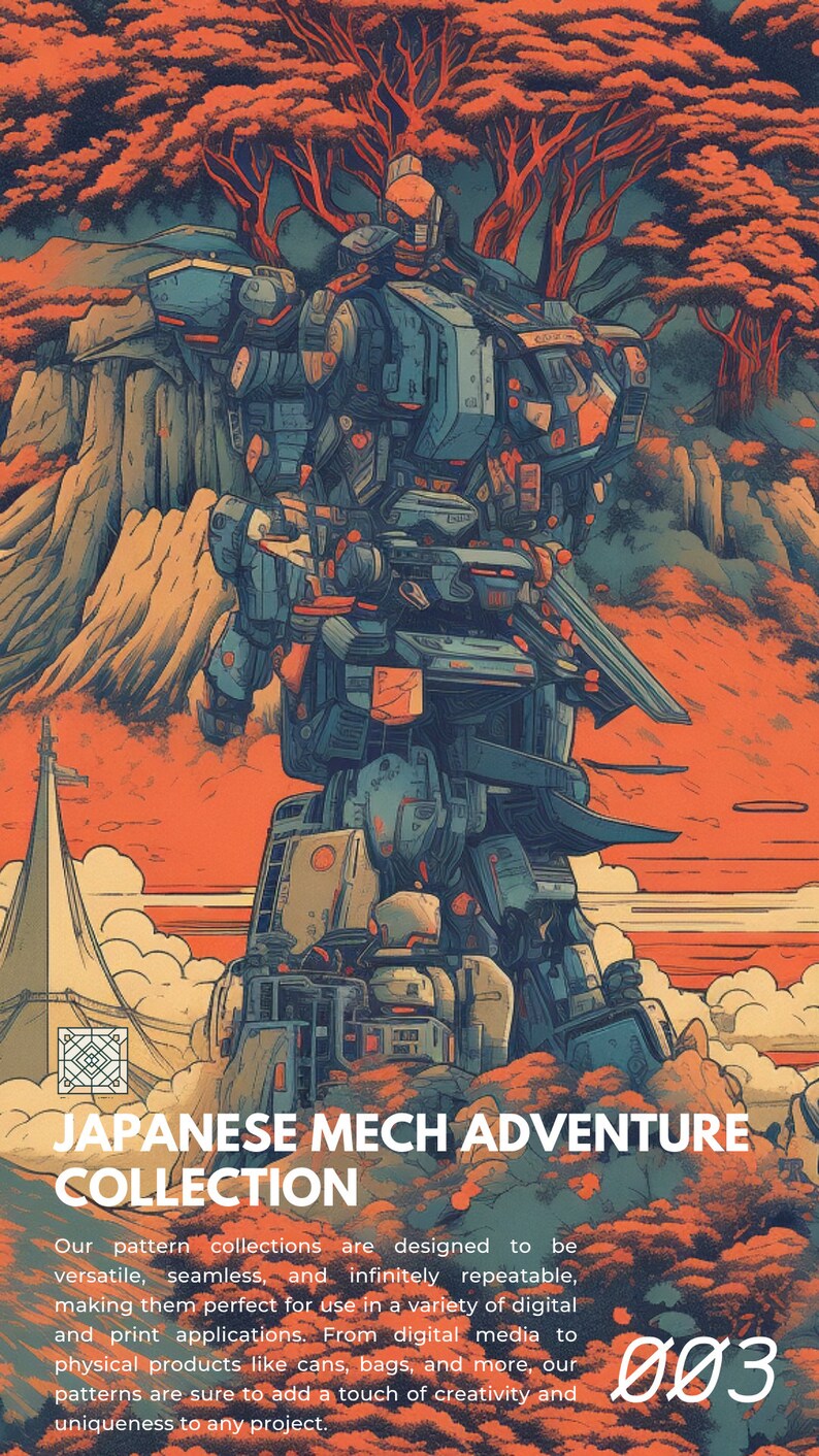 Japanese Mech Adventure Collection Seamless Pattern - Etsy