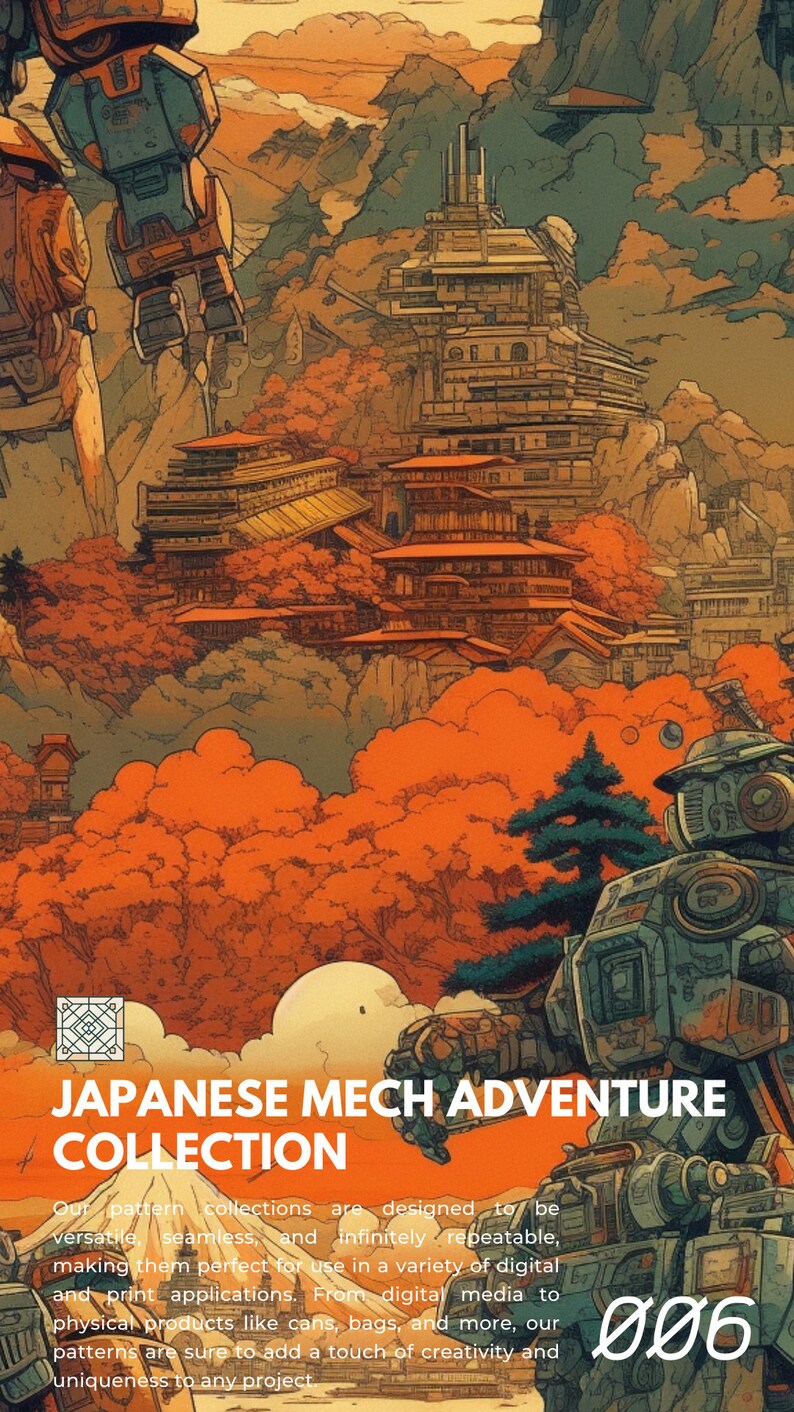 Japanese Mech Adventure Collection Seamless Pattern - Etsy