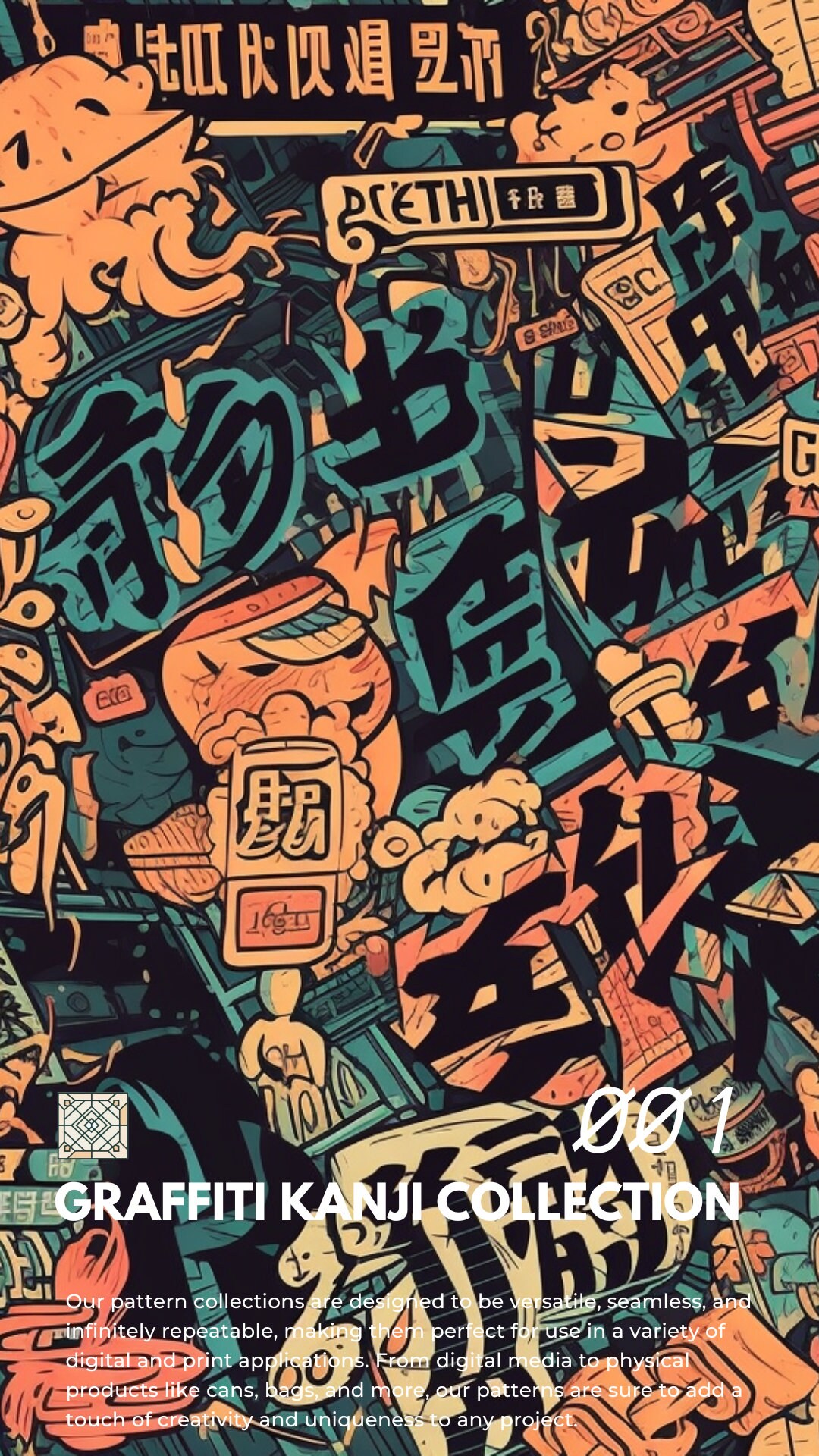 Graffiti Kanji Collection - Digital Pattern - Seamless Pattern ...
