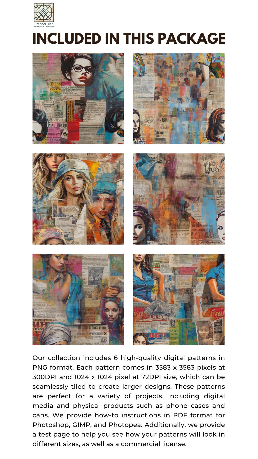 Pop Art Woman Newspaper Collection -- Seamless Pattern, Fresco Texture ...