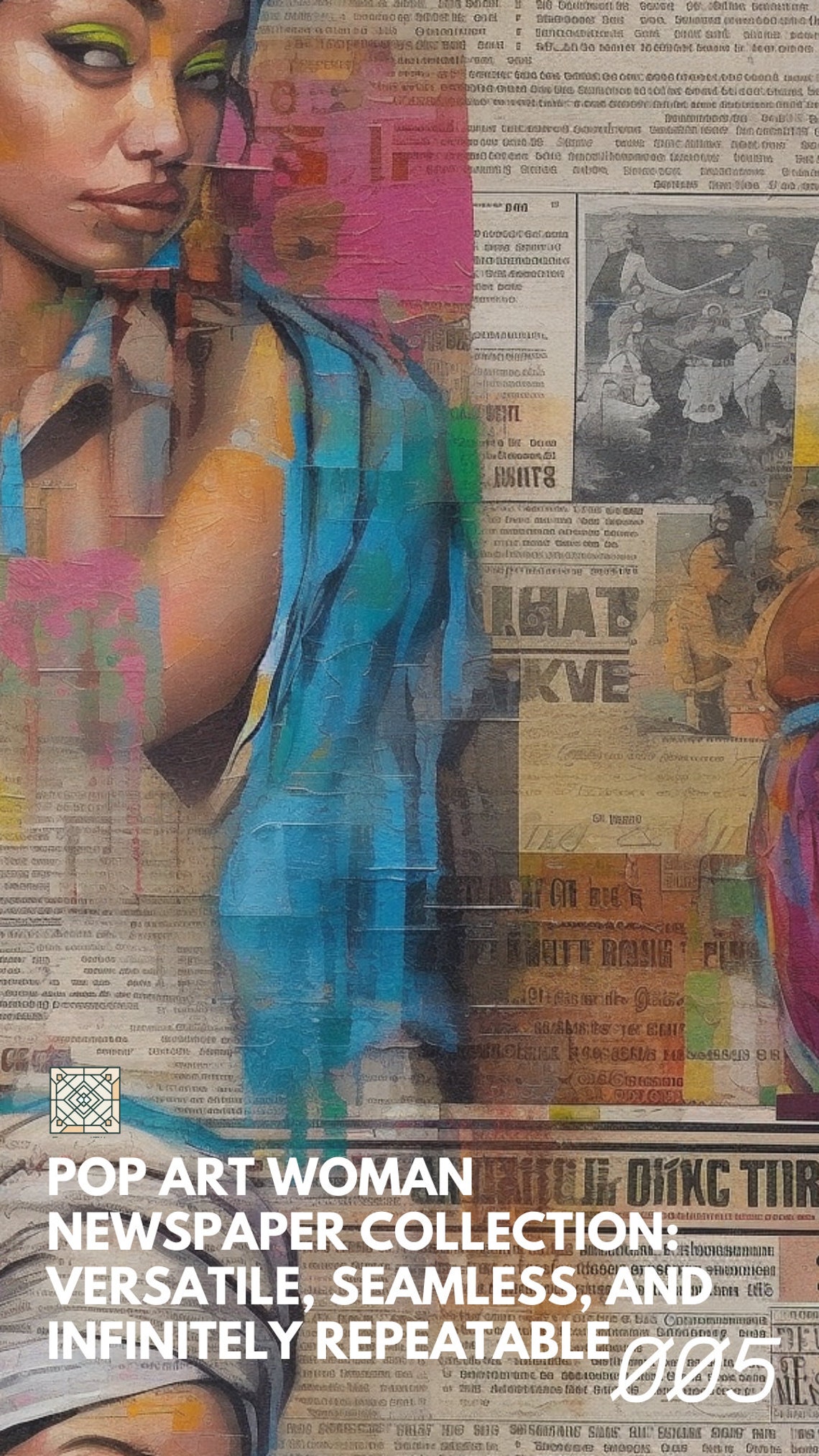 Pop Art Woman Newspaper Collection Seamless Pattern, Fresco Texture ...