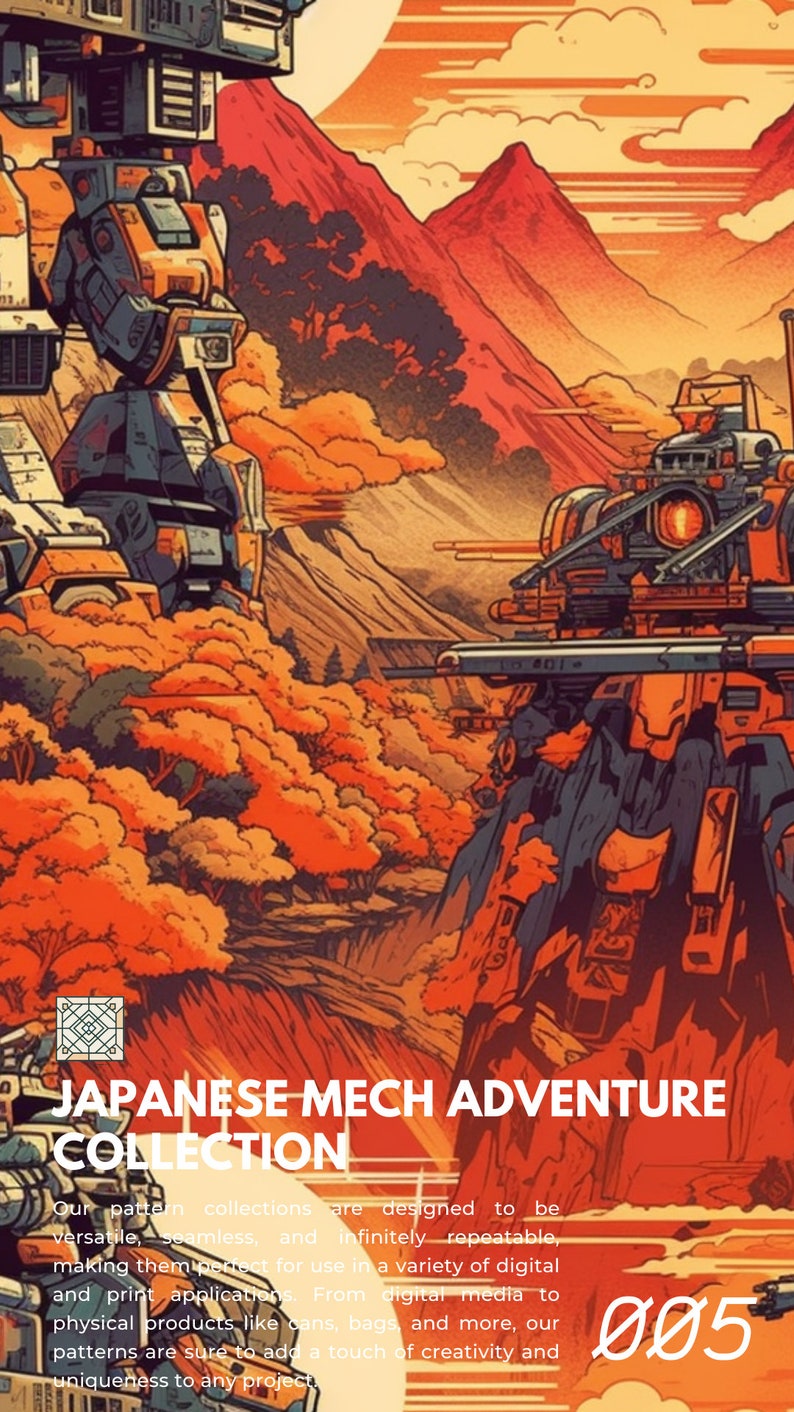 Japanese Mech Adventure Collection Seamless Pattern - Etsy