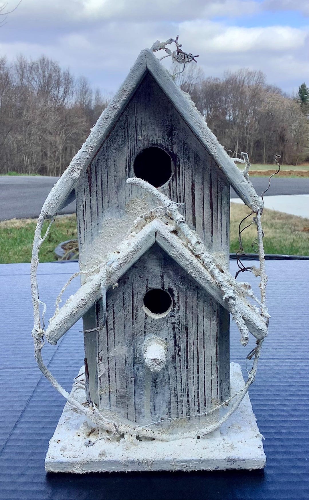 Wood Birdhouse Winter Bird Birdhouse Handpainted Birdhouse Grapevine ...