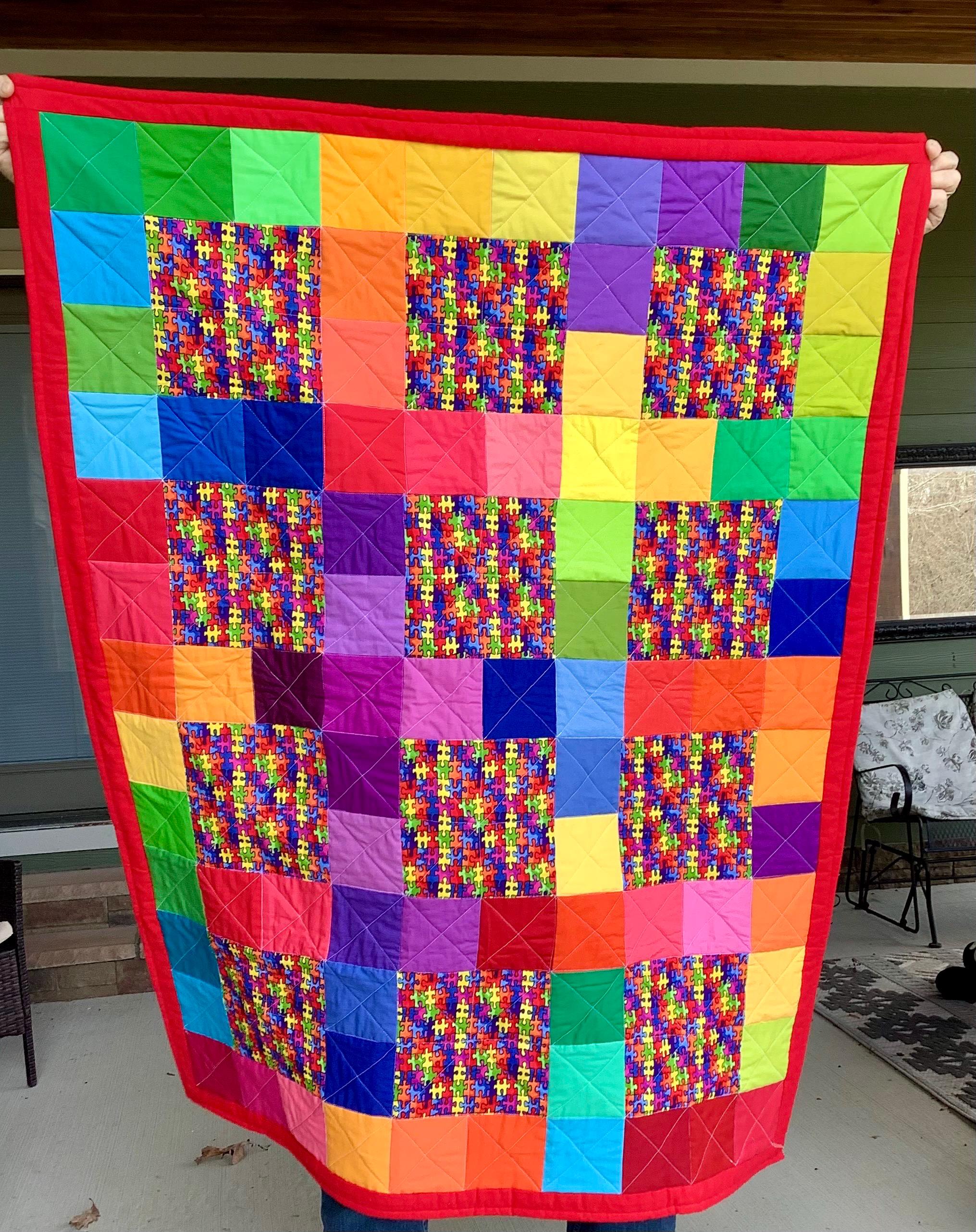 Baby Boy or Girl Quilt Toddler Quilt Autism Awareness Puzzle Matching ...