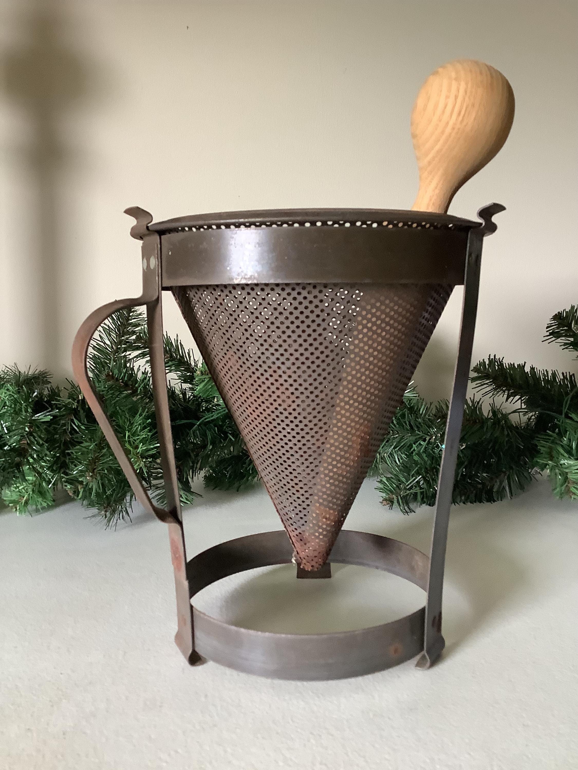 Vintage Metal Chinois Cone Shape Strainer & Pestle Primitive Kitchen ...