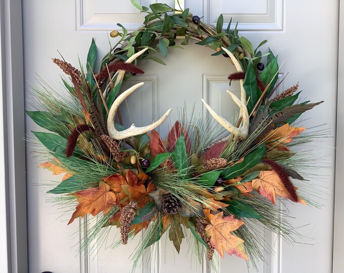 Whitetail Deer Antler Wreath 9 Point Rack Fall Wreath Real Antlers ...