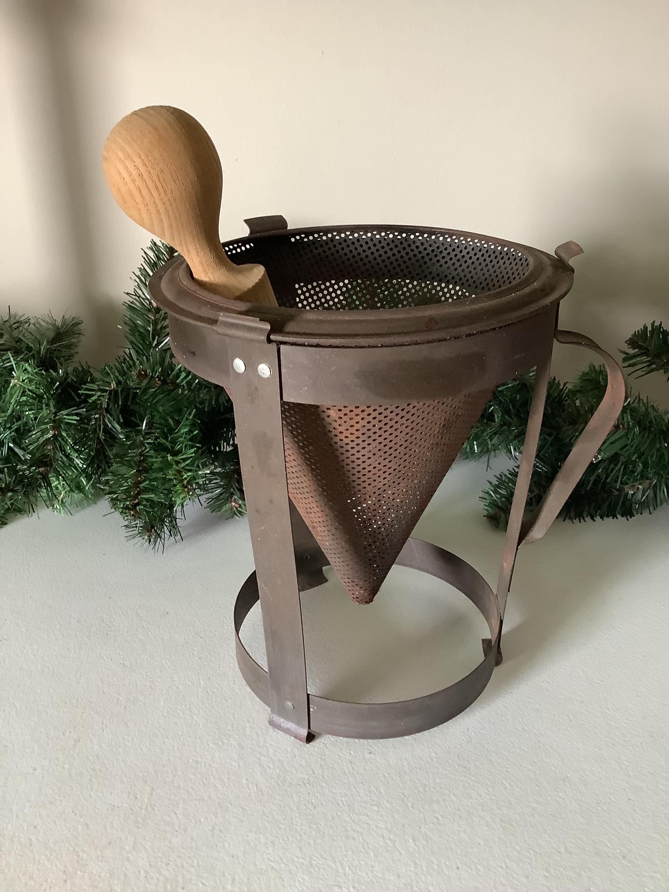 Vintage Metal Chinois Cone Shape Strainer & Pestle Primitive Kitchen ...
