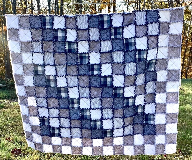 Farmhouse Rag Quilt Primitive Quilt Calico Block Quilt Cotton Quilt ...