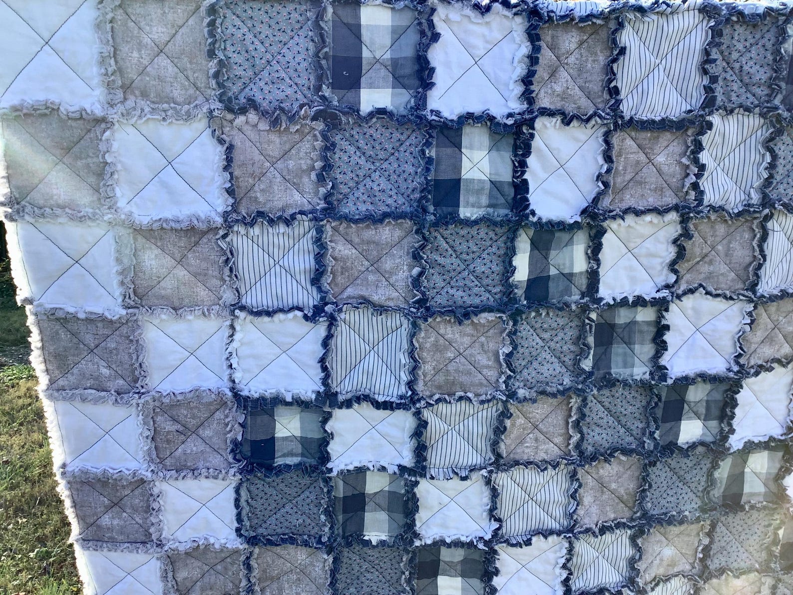 Farmhouse Rag Quilt Primitive Quilt Calico Block Quilt Cotton Quilt ...