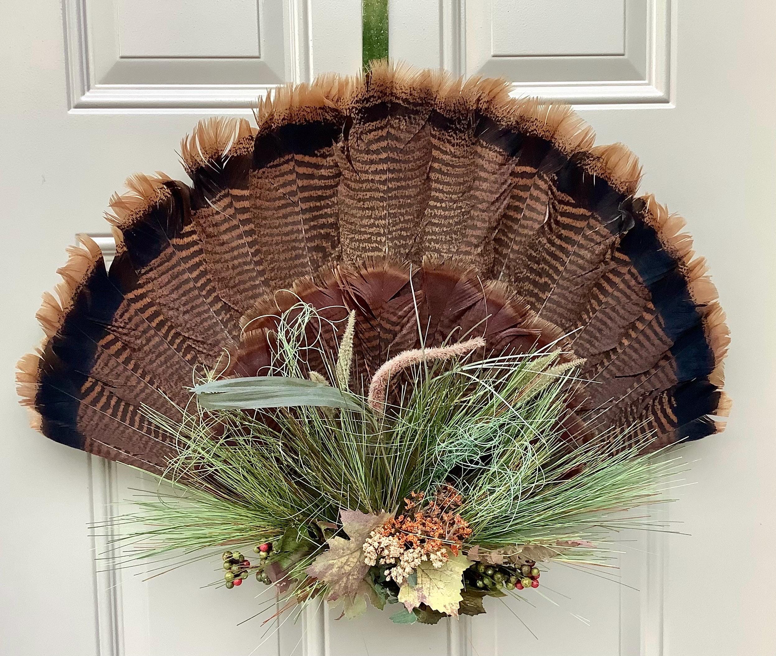 Turkey Fan Wreath Feather Wreath Fall and Thanksgiving Wreath Faux Pine ...