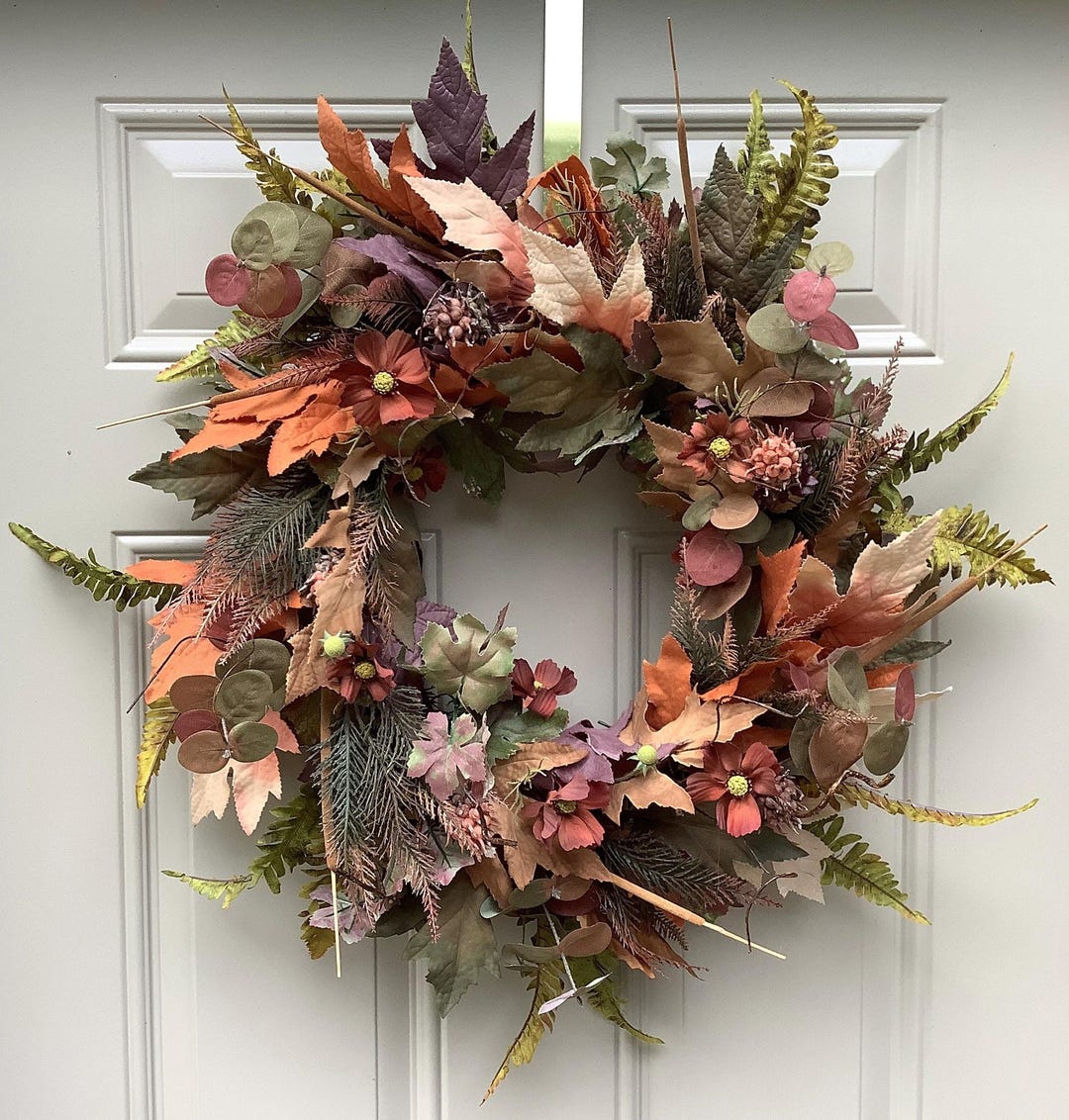 Fall Nature Wreath Grapevine Door Wreath W/ Faux Maple Leaves ...