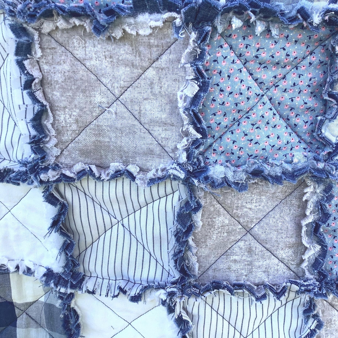 Farmhouse Rag Quilt Primitive Quilt Calico Block Quilt Cotton Quilt ...