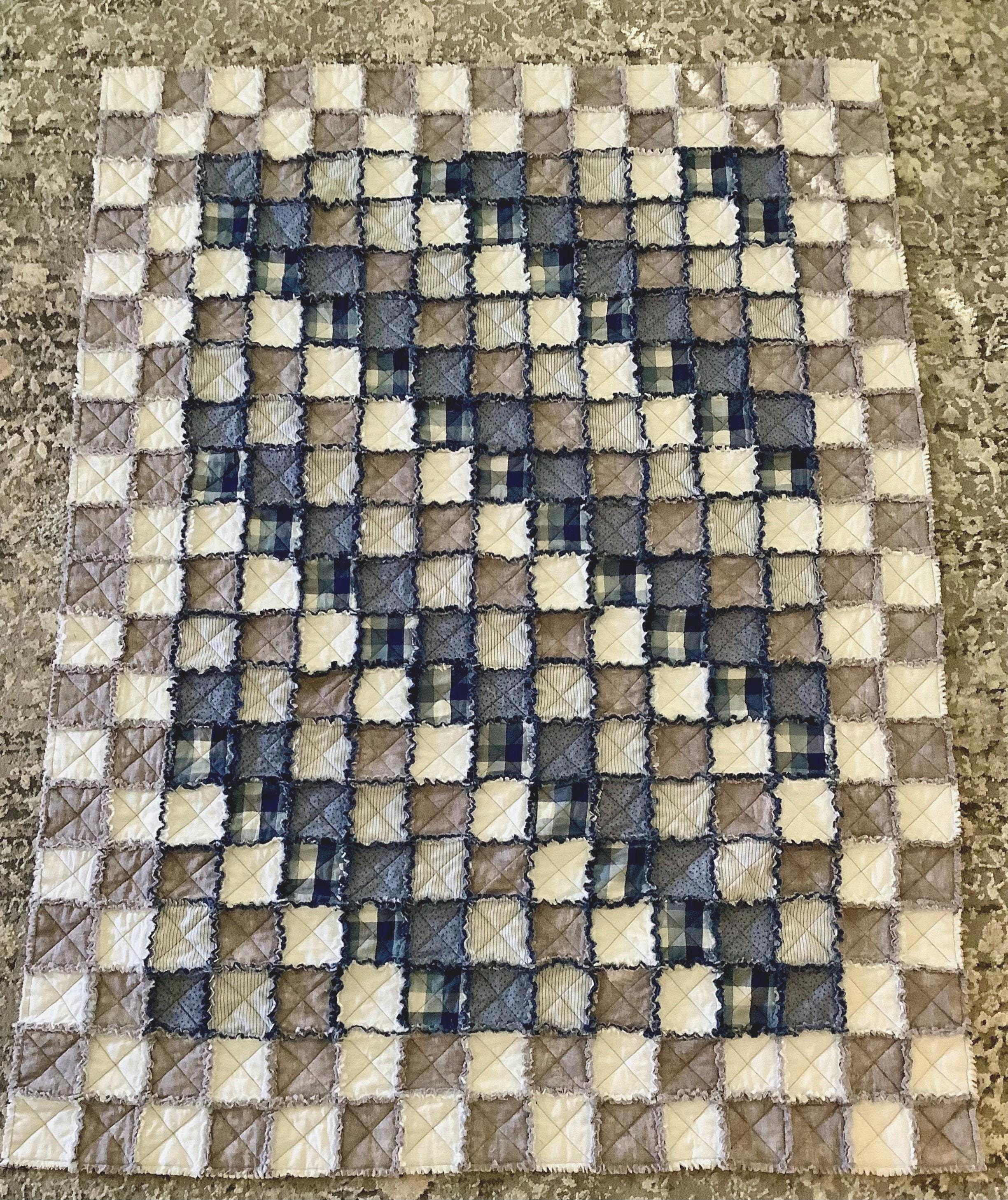 Farmhouse Rag Quilt Primitive Quilt Calico Block Quilt Cotton Quilt ...