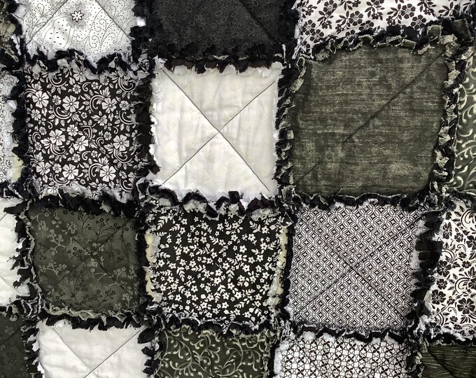 Handmade Cotton Rag Quilt: Black, White, and Gray Quilt - Etsy