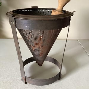 Vintage Metal Chinois Strainer With Wood Pestle: Rustic Kitchen Decor ...